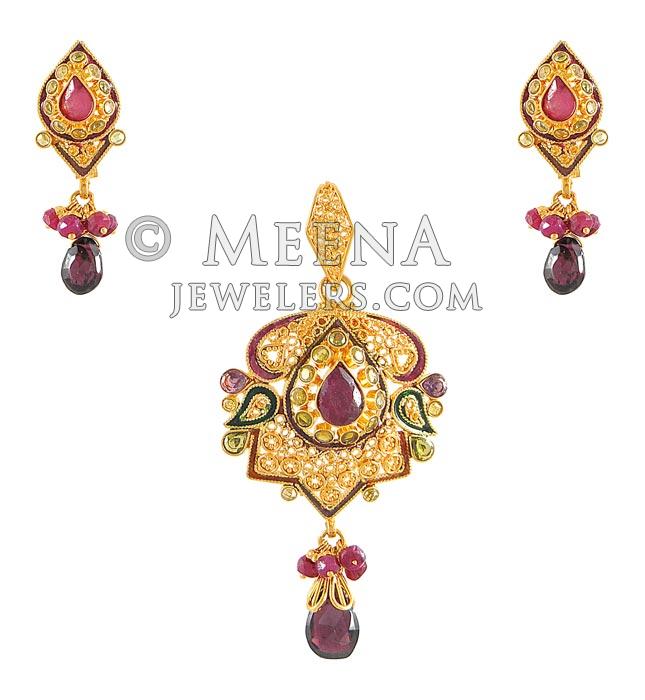 22Kt Designer Pendant Set - PsAn4050 - 22Kt Gold Designer Pendant and ...