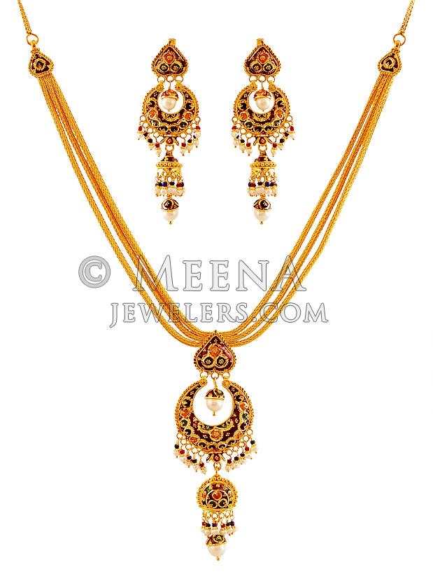 Meenakari 22K Chand Bali Set - StGo18171 - 22k Gold traditional Chand ...