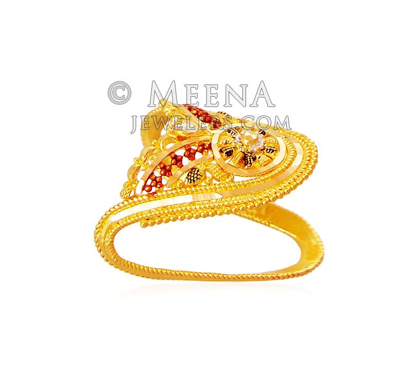 22K Traditional Three Tone Ring - RiLg18443 - 22K Gold South Indian ...